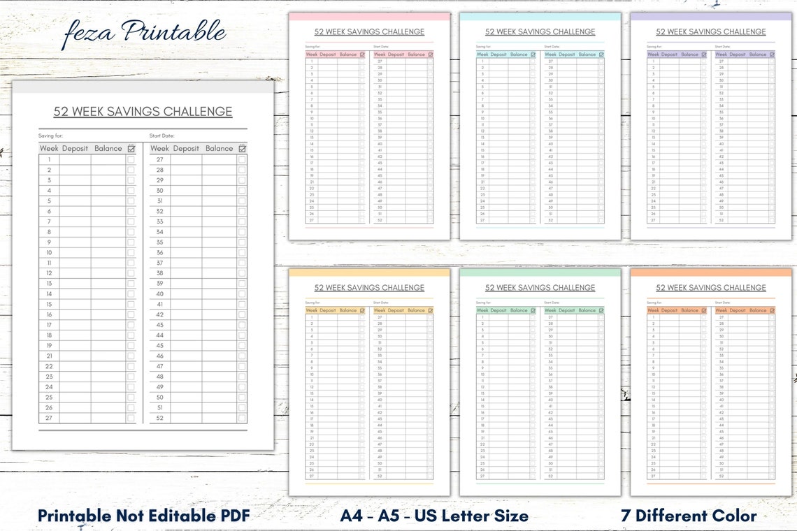 Printable 52 Week Savings Challenge, Savings Challenge, Tacker, Planner ...