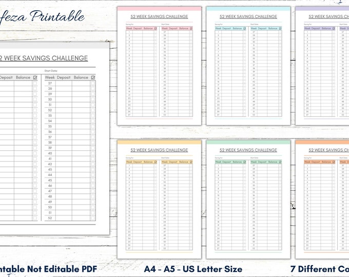 52 Week Savings Tracker Printable Editable Insert Expenses Spending ...