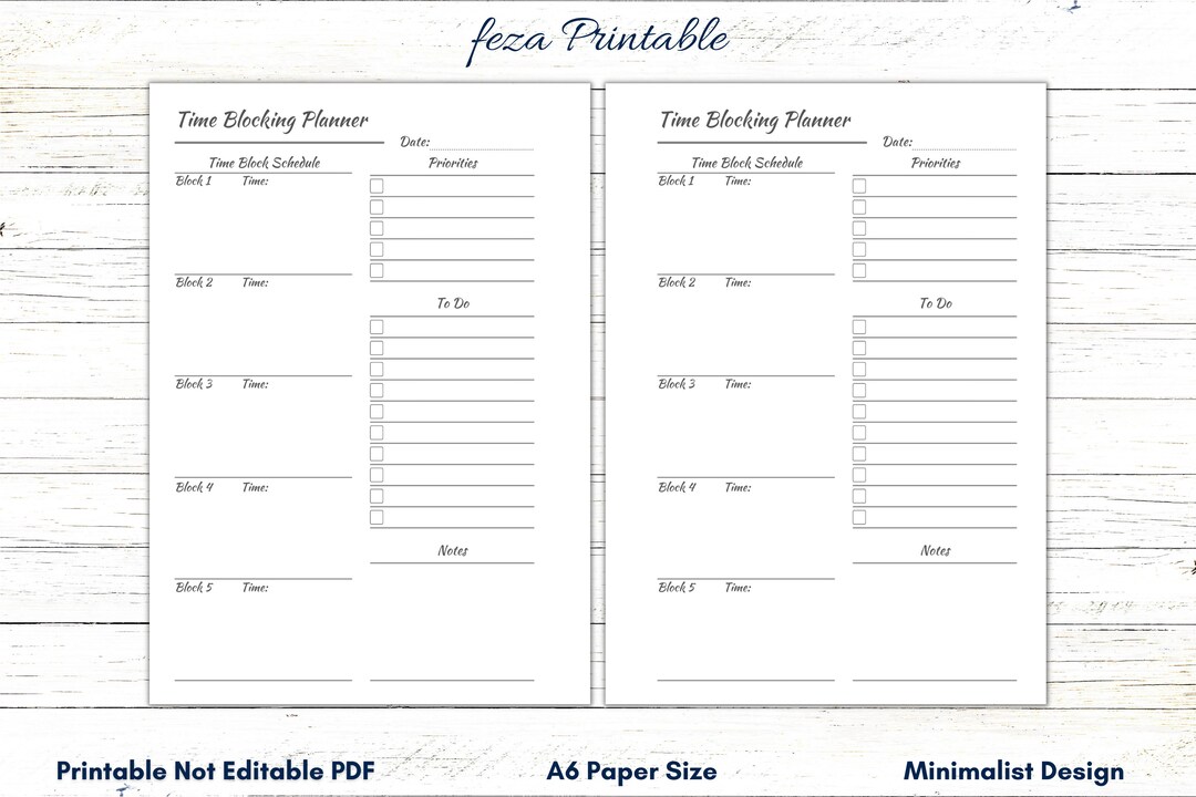A6 Time Blocking Planner Printable Template, Time Blocking Schedule ...