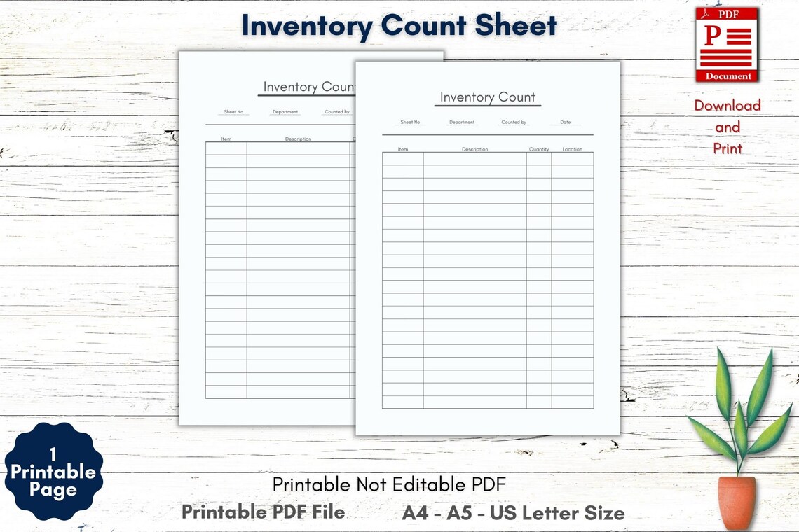 Printable Inventory Count Sheet Inventory Count Insert - Etsy