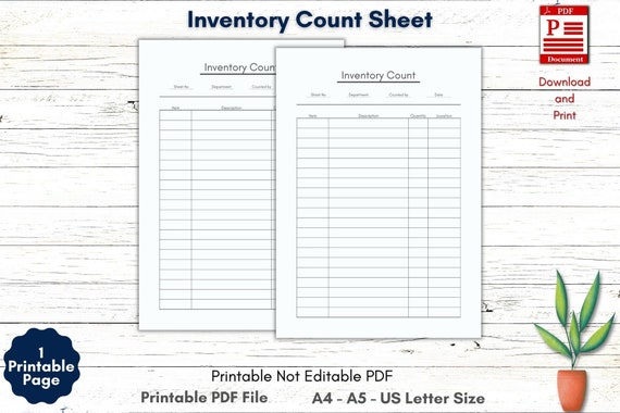 Printable Inventory Count Sheet Inventory Count Insert - Etsy