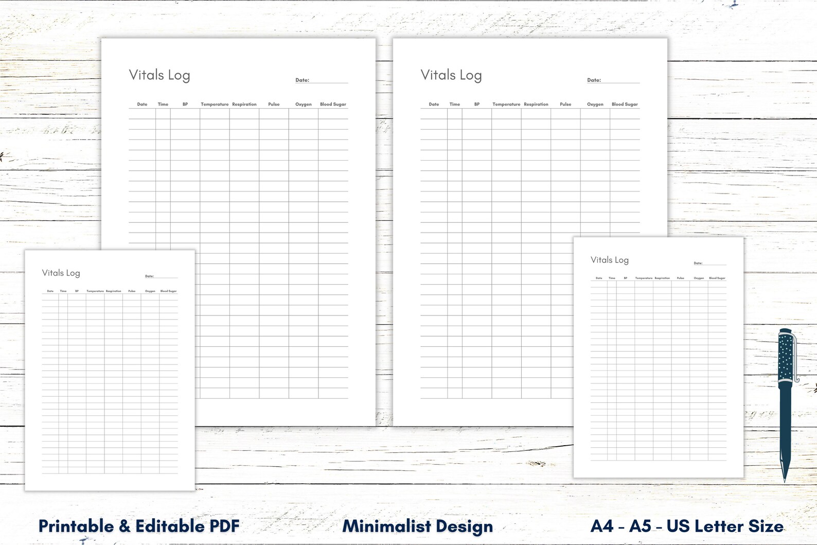 Vitals Log, Printable & Editable, Vital Signs Log, Vital Signs Sheet ...