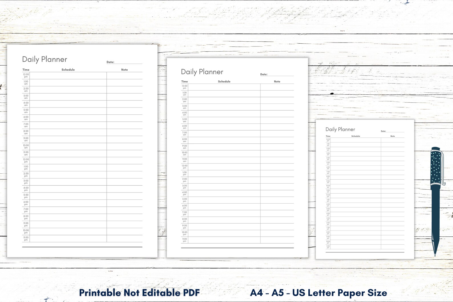 24 Hour Planner Printable, 24 Hour Day Planner, 24 Hourly Planner, 24 ...