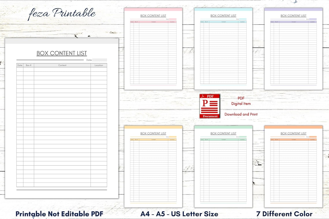 Box Content List Template Printable, Moving Process Planner, Moving ...