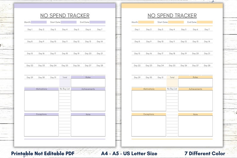 Printable No Spend Tracker, Printable No Spend Challenge, Printable ...