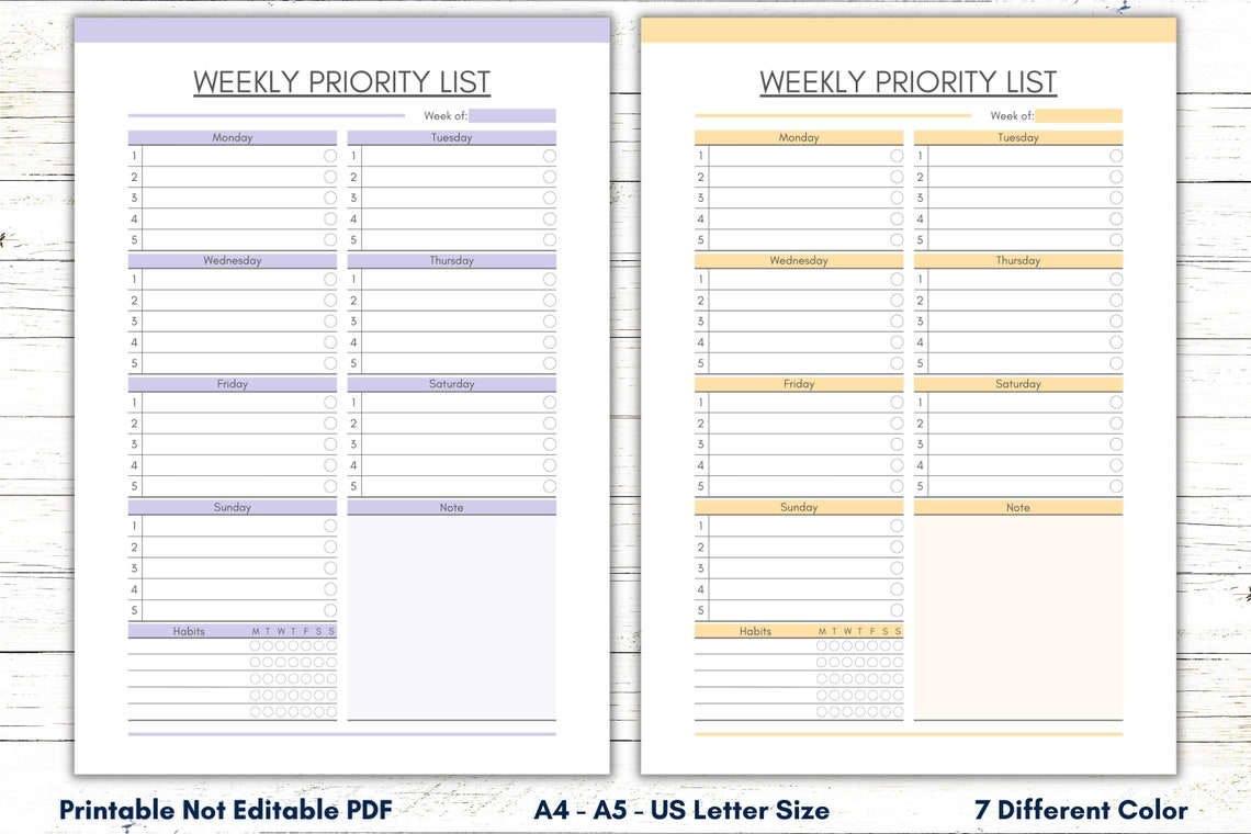 Printable Priority List, Printable Weekly Priorities, Printable ...