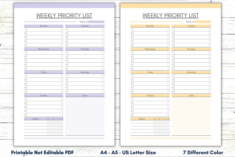 Printable Priority List, Printable Weekly Priorities, Printable ...