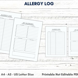 Printable Allergy Log Printable Allergy Tracker Allergic | Etsy