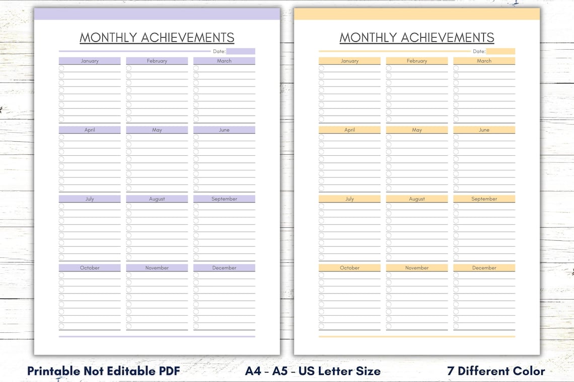 Printable Monthly Achievements Tracker, Achievements Overview, Monthly ...