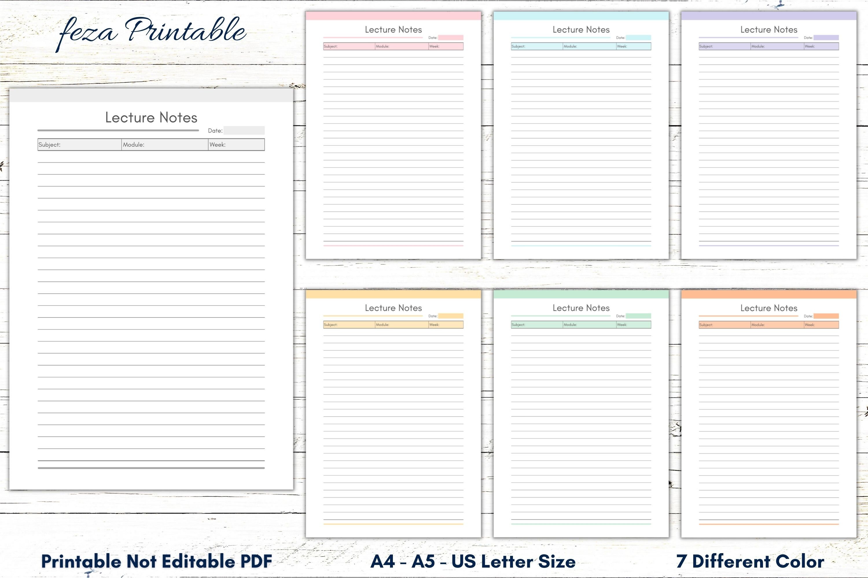 Printable Lecture Notes Template, Note Taking Sheet, Lined Note Pages ...