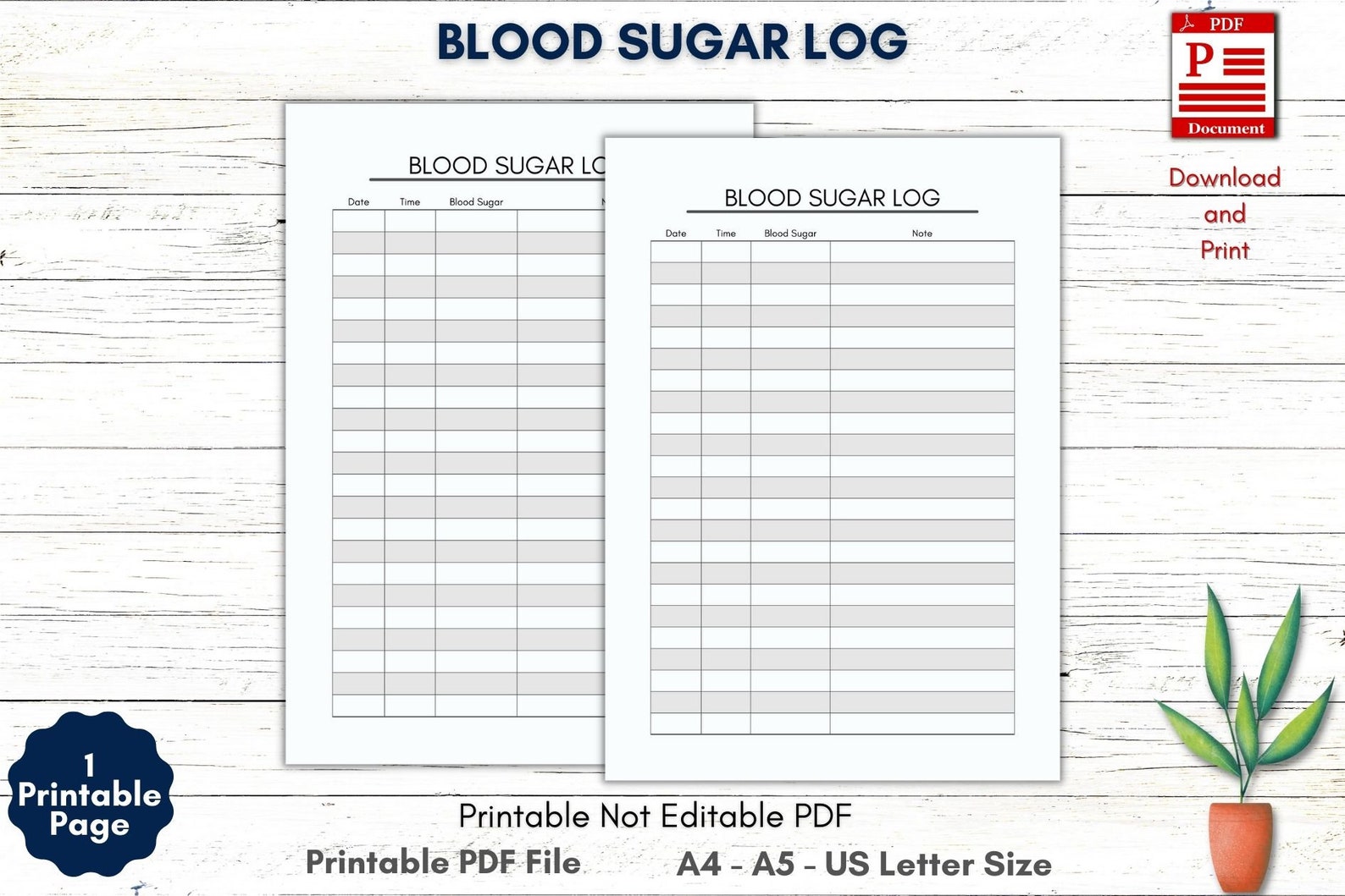 Printable Blood Sugar Tracker Printable Blood Sugar Log | Etsy