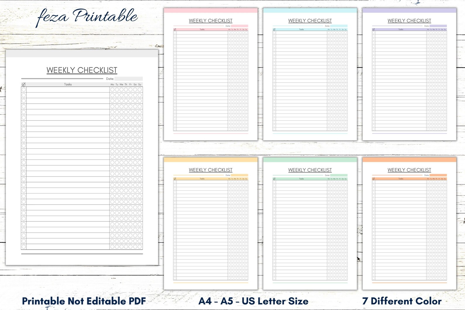 Printable Weekly Checklist, Weekly Tasks List, Weekly Organizer, PDF ...
