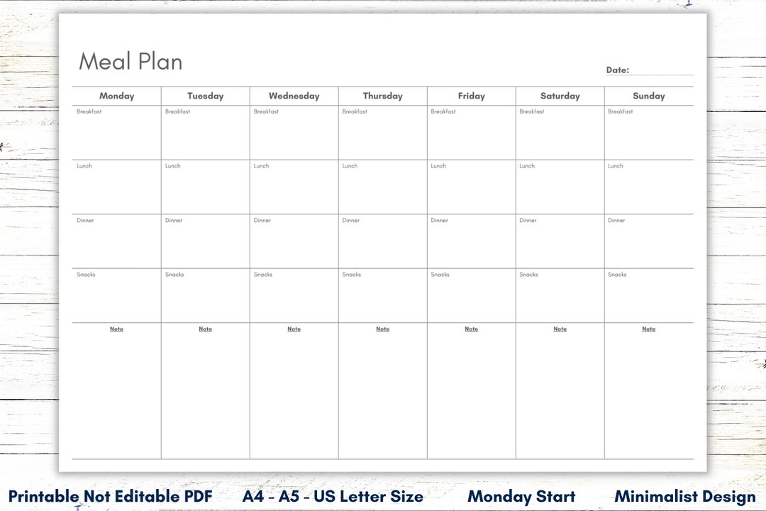 Printable Weekly Meal Planner Template, Meal Tracker, Meal Journal ...