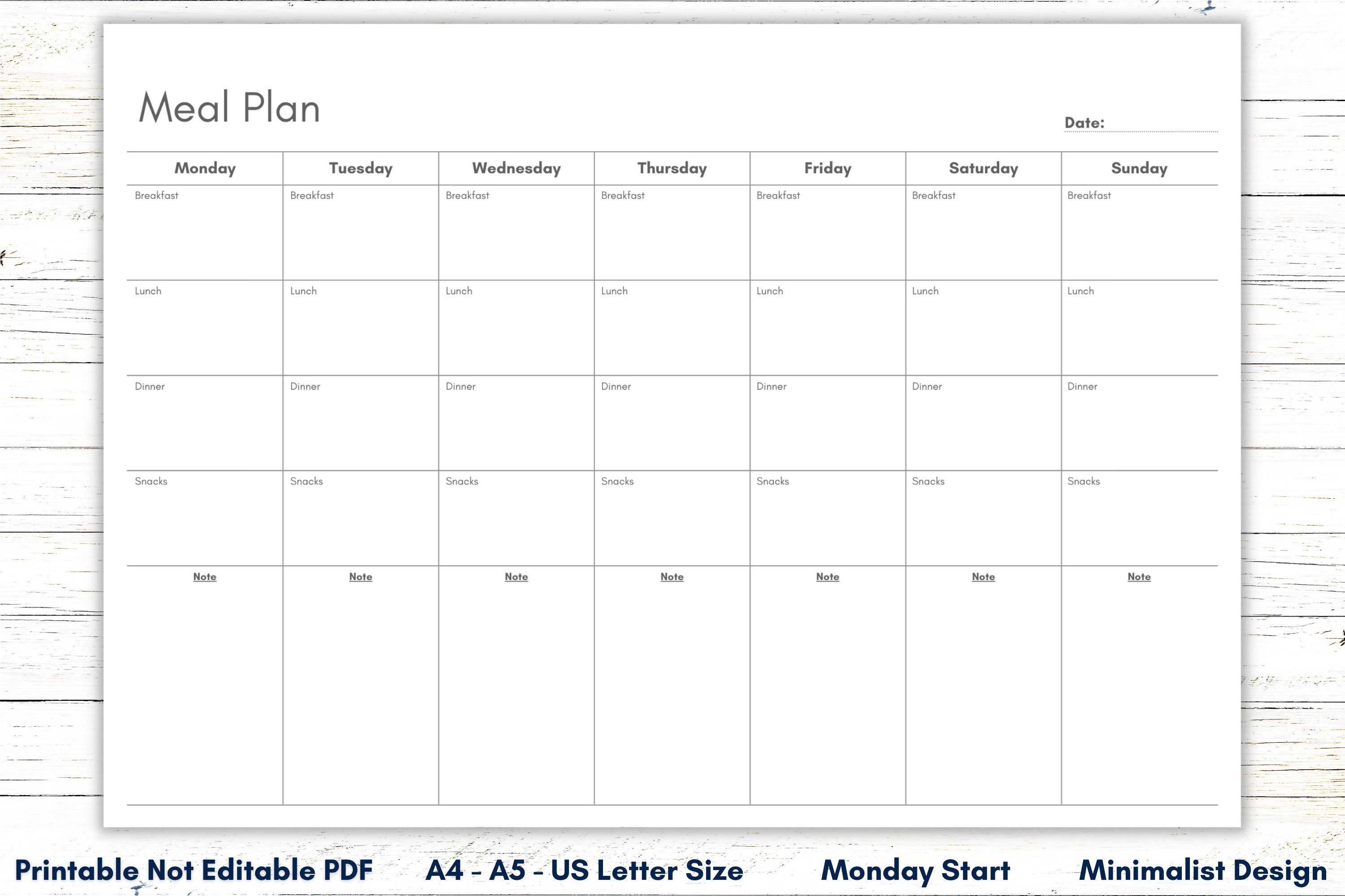 Printable Weekly Meal Planner Template, Meal Tracker, Meal Journal ...