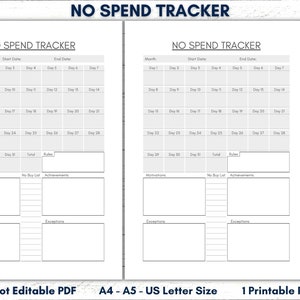 Printable No Spend Tracker Printable No Spend Challenge | Etsy