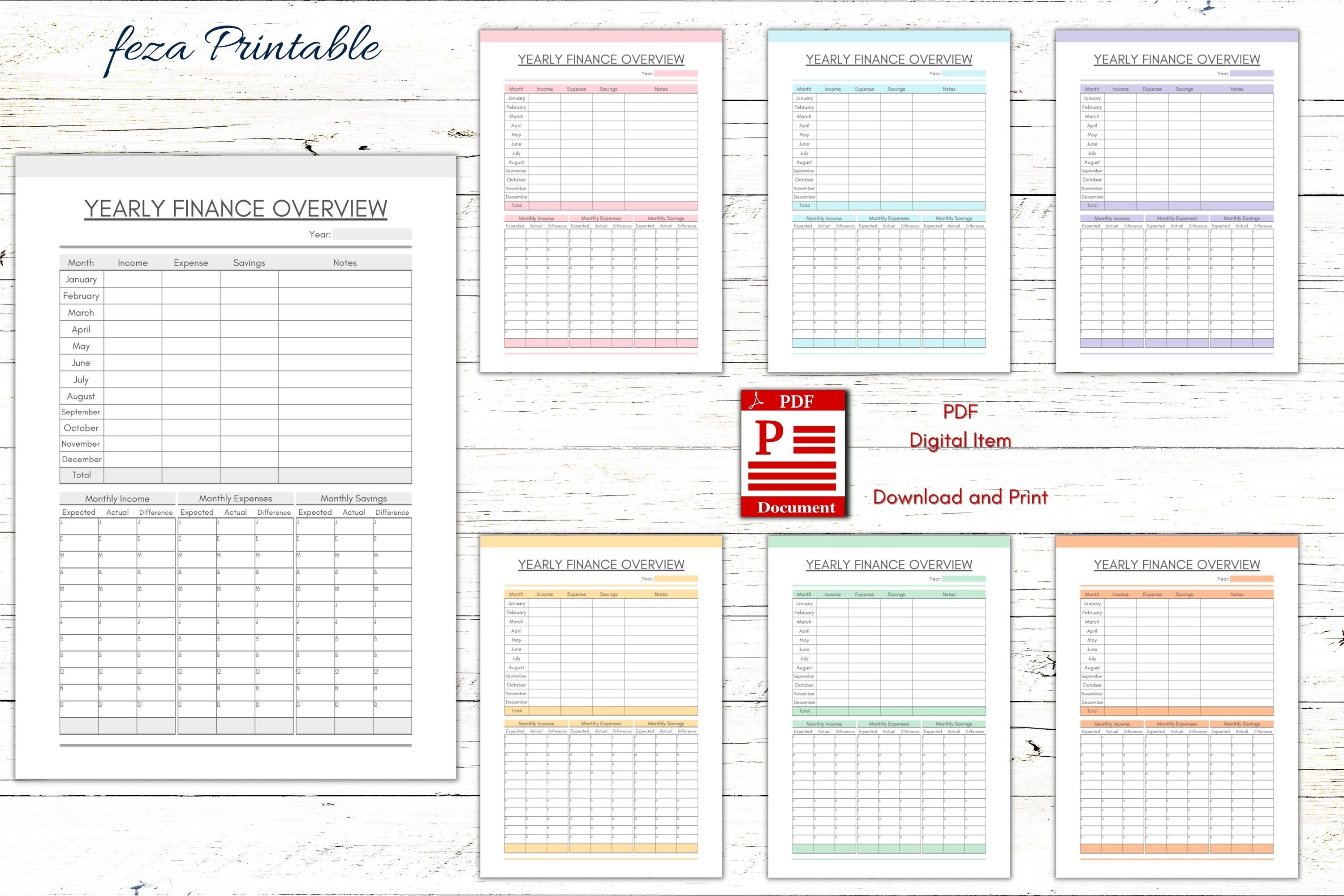 Printable Yearly Finance Overview Planner (PDF) - Etsy