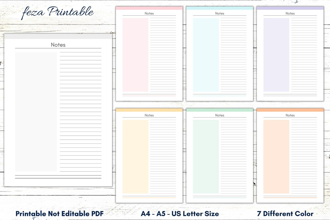 Printable Lined Note Pages Template, Lined Note Page, Colored Note Page ...