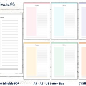 Printable Lined Note Pages Template, Lined Note Page, Colored Note Page ...
