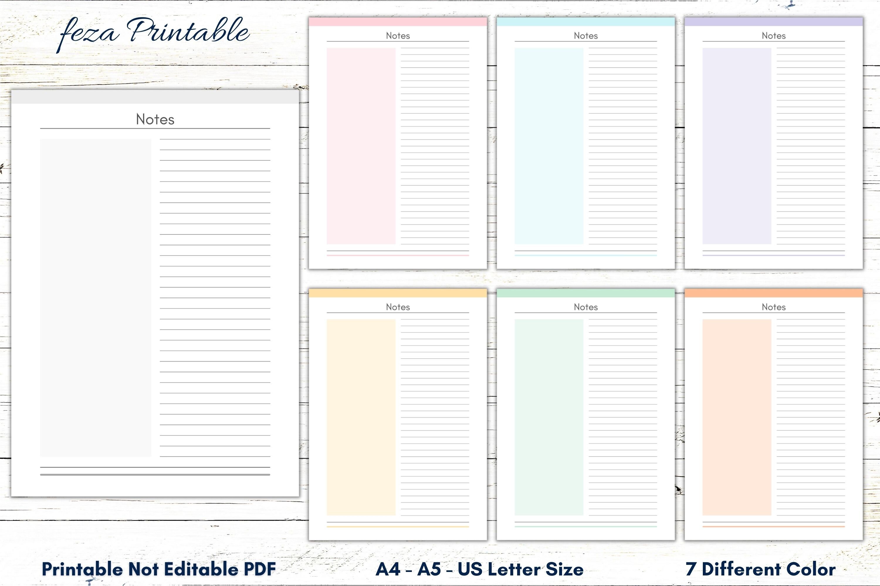 Printable Lined Note Pages Template, Lined Note Page, Colored Note Page ...