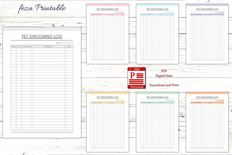 Printable Pet Grooming Tracker, Pet Grooming Log Template, Pet Health ...