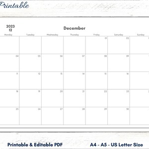 Editable 2023 Calendar Template, Minimalist Calendar Editable ...