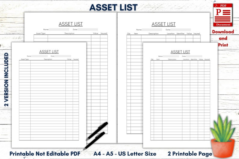 Printable Asset Tracking Asset Tracker Asset List Inventory - Etsy