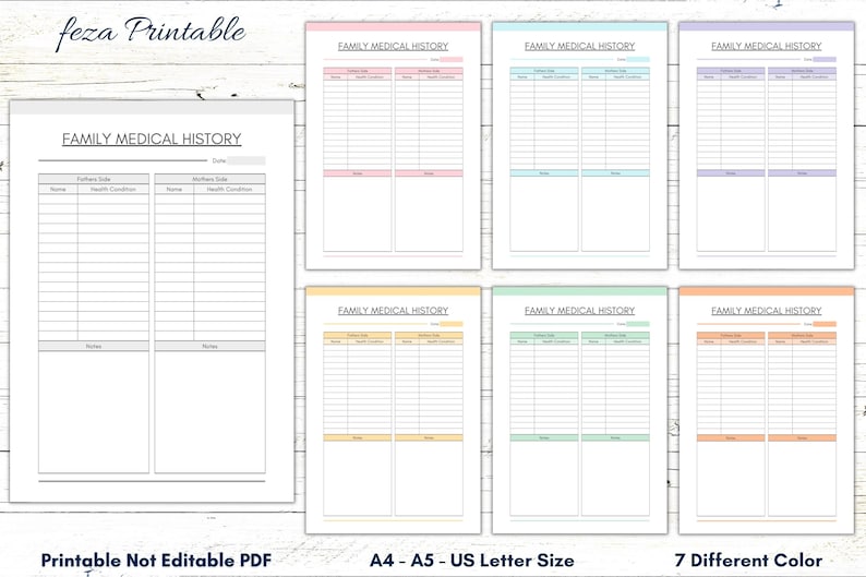 Printable Family Medical History Sheet, A4 A5 Letter (PDF) - Etsy