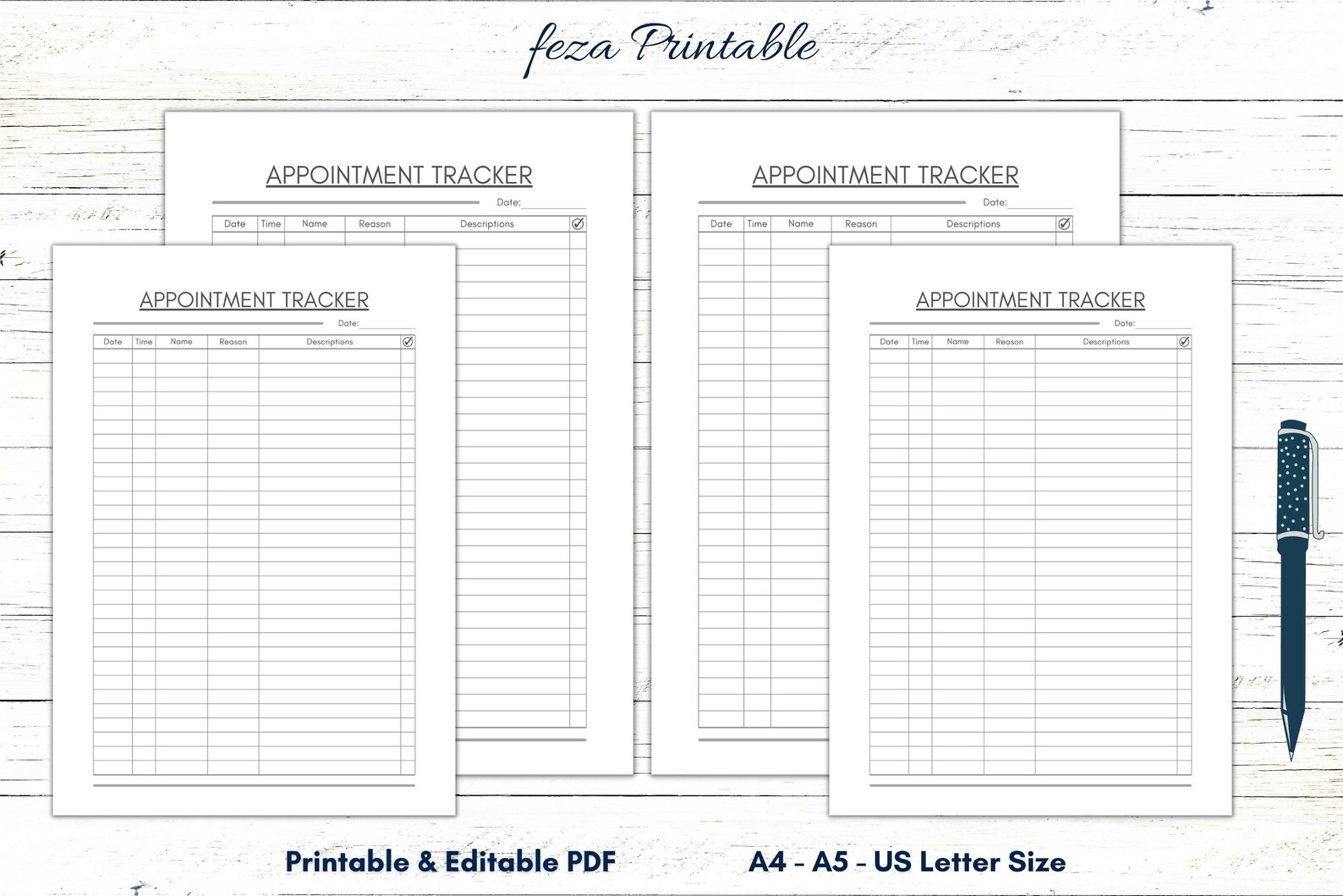 Appointment Tracker Template Printable, Appointment Book Editable ...