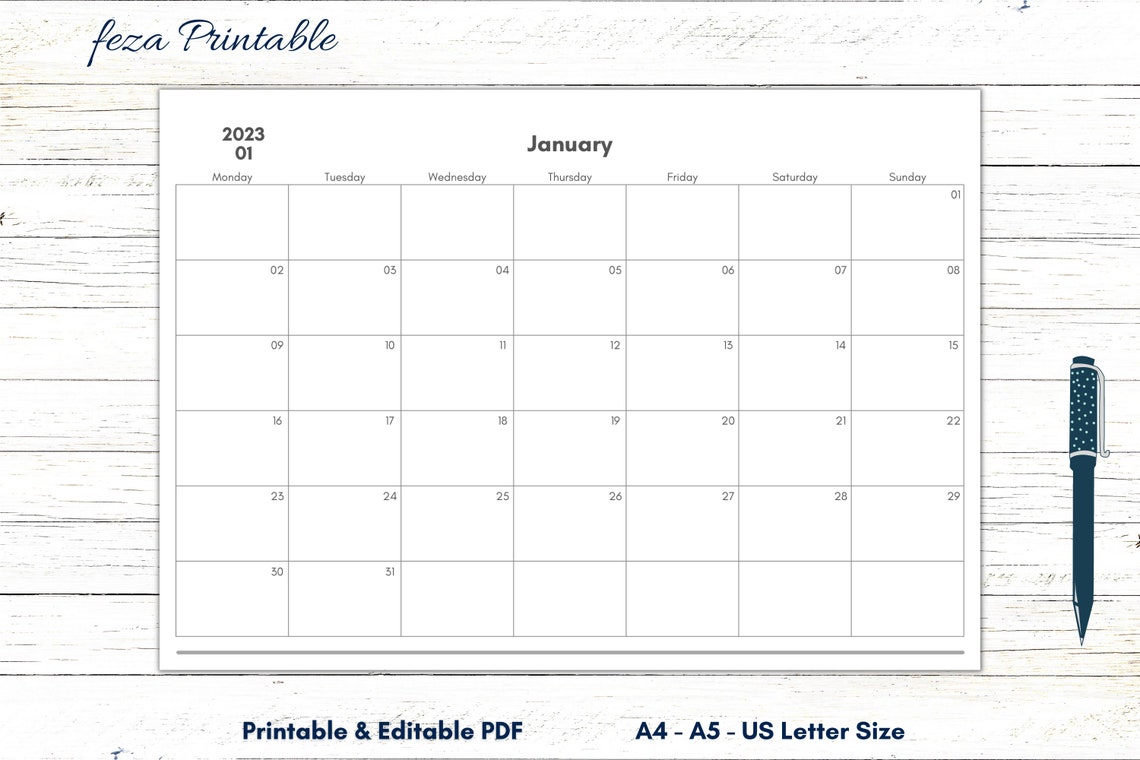 Editable 2023 Calendar Template, Minimalist Calendar Editable ...