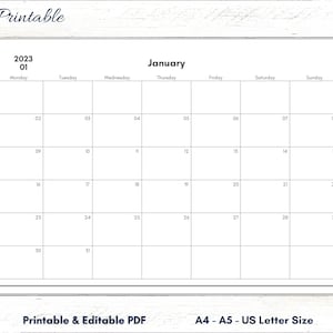 Editable 2023 Calendar Template, Minimalist Calendar Editable ...