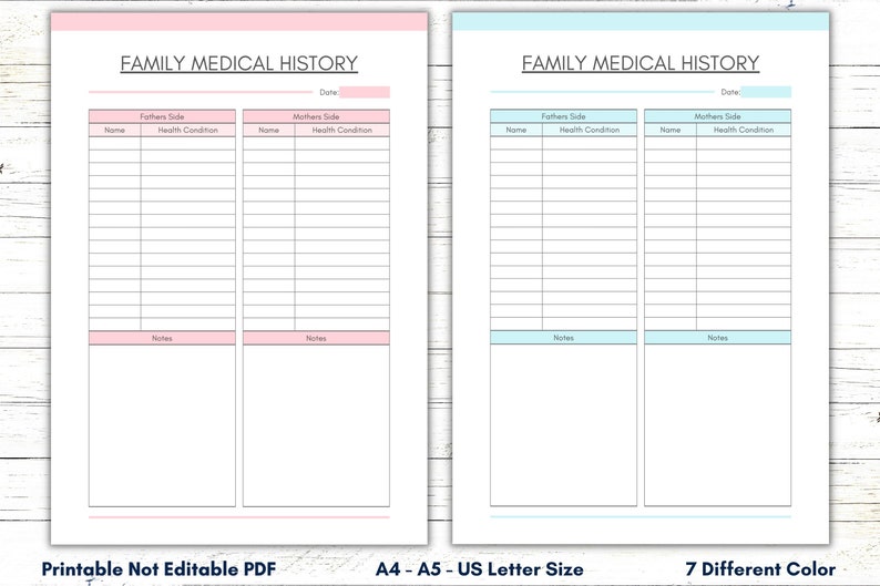 Printable Family Medical History Sheet, A4 A5 Letter (PDF) - Etsy