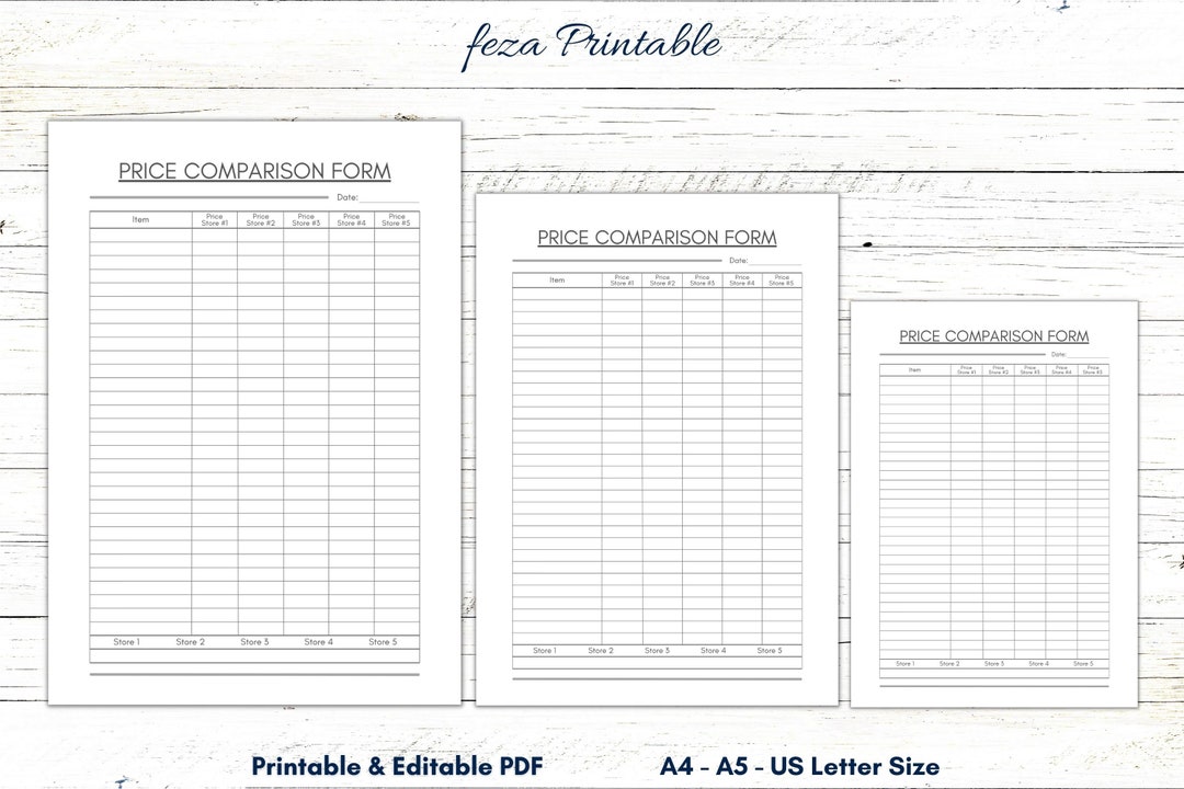 Price Comparison Printable Template, Price Comparison Sheet Editable ...