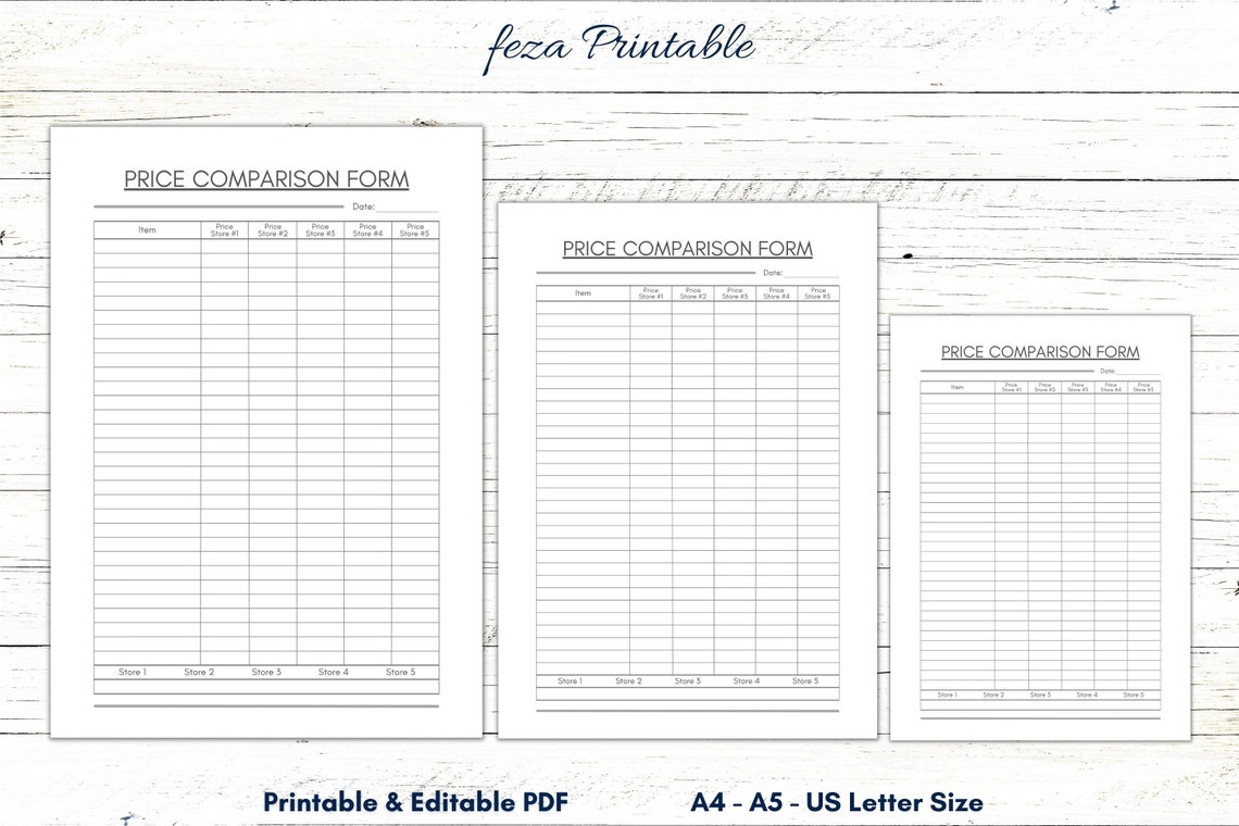 Price Comparison Printable Template, Price Comparison Sheet Editable ...