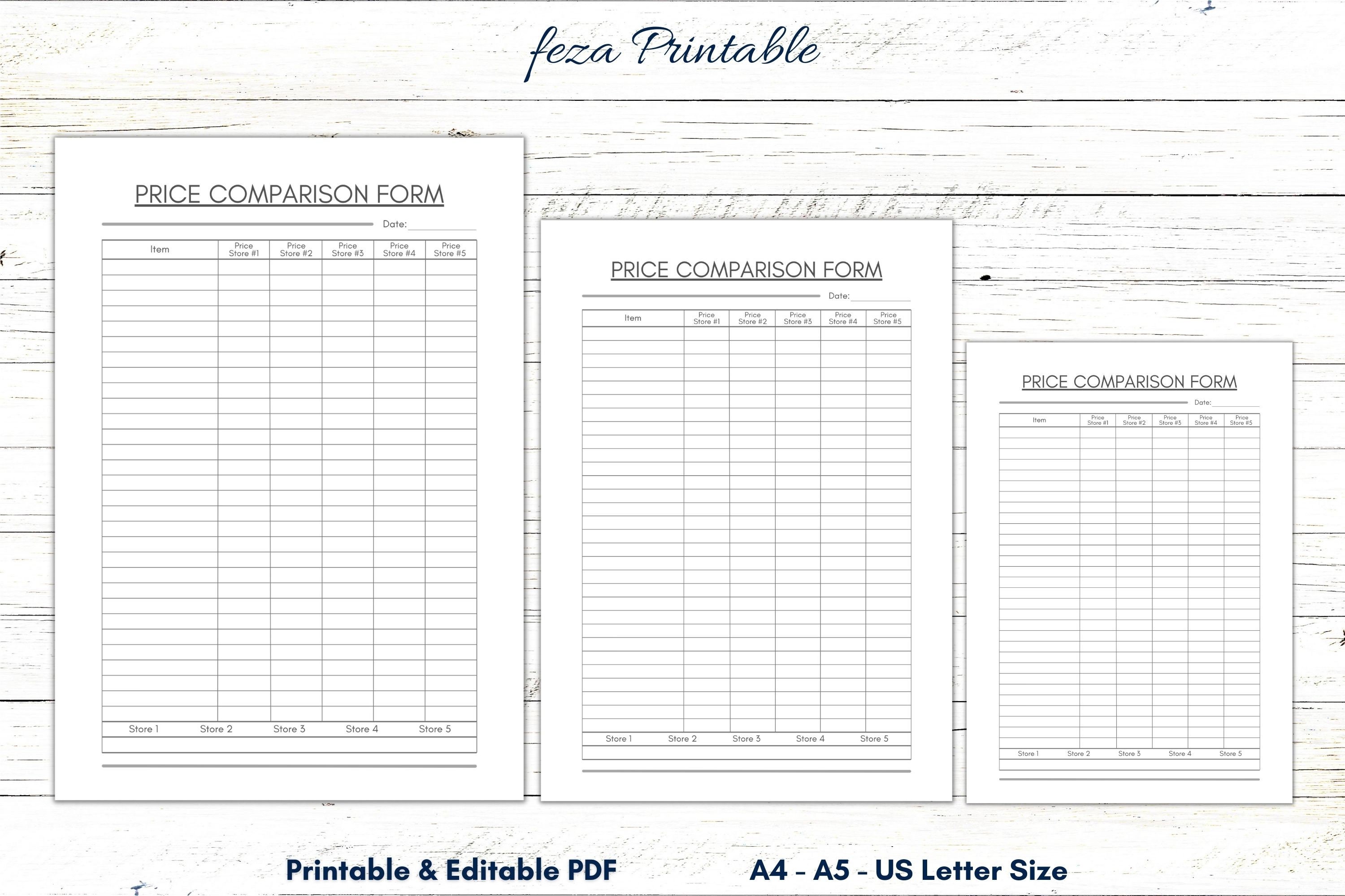 Price Comparison Printable Template, Price Comparison Sheet Editable ...