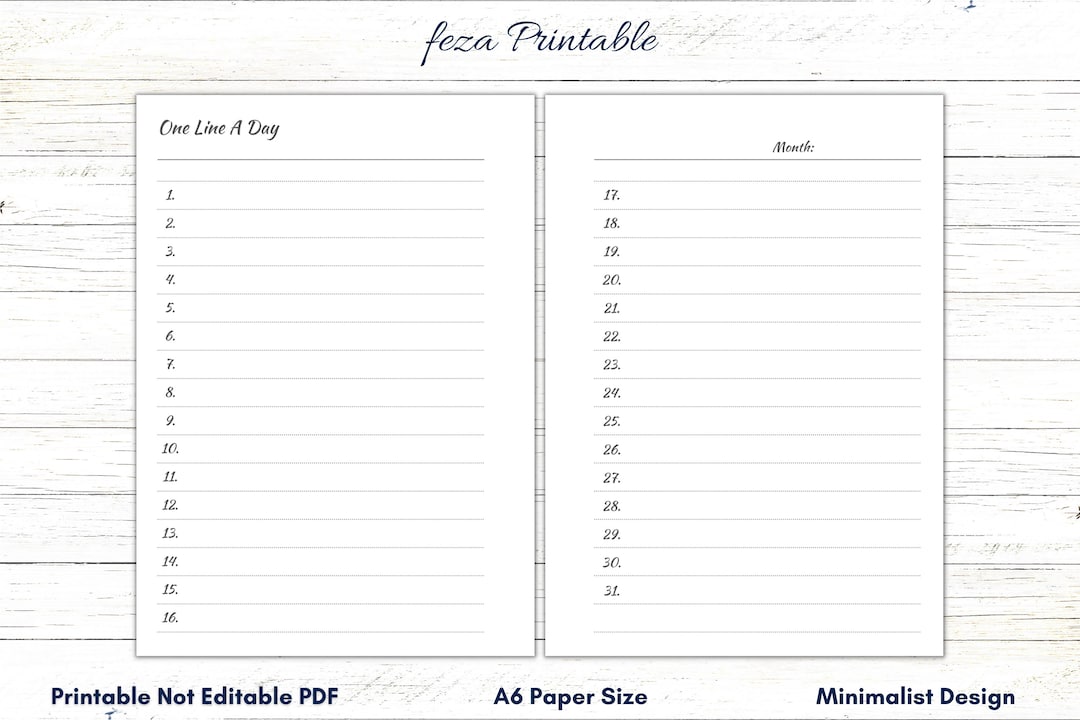A6 One Line A Day, One Line A Day Journal, One Line A Day Printable ...