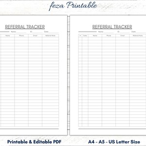 Referral Tracker Editable, Referral Tracker, Referral Tracker Printable ...