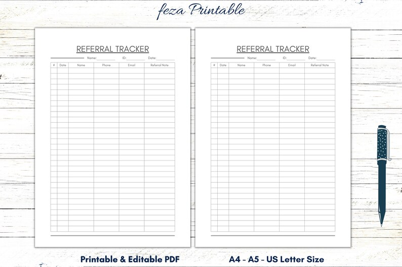 Editable Referral Tracker Printable, A4 A5 US Letter (PDF) - Etsy