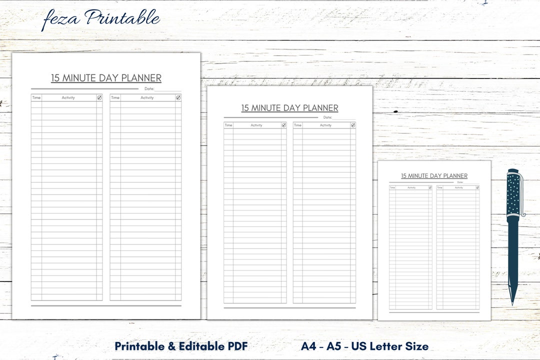 15 Minute Daily Planner Editable, 15 Minute Daily Planner Printable, 15 ...