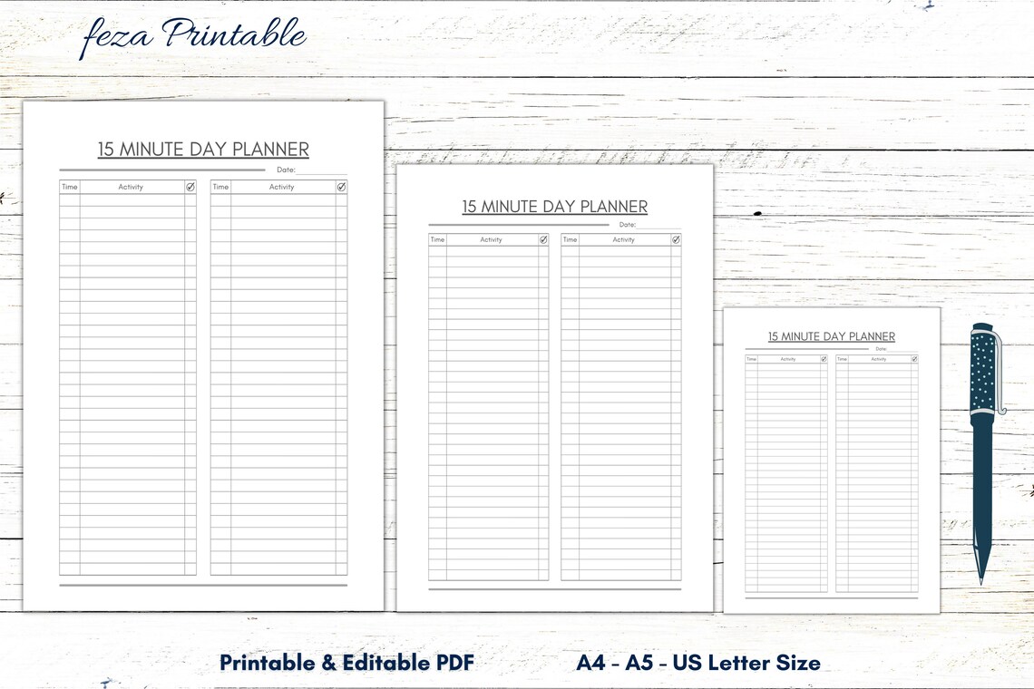 15 Minute Daily Planner Editable, 15 Minute Daily Planner Printable, 15 ...