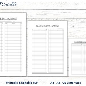 15 Minute Daily Planner Editable, 15 Minute Daily Planner Printable, 15 ...