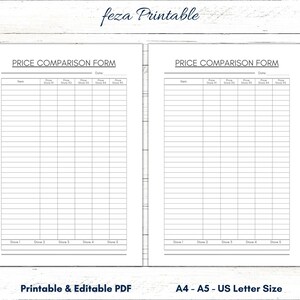 Price Comparison Printable Template, Price Comparison Sheet Editable ...