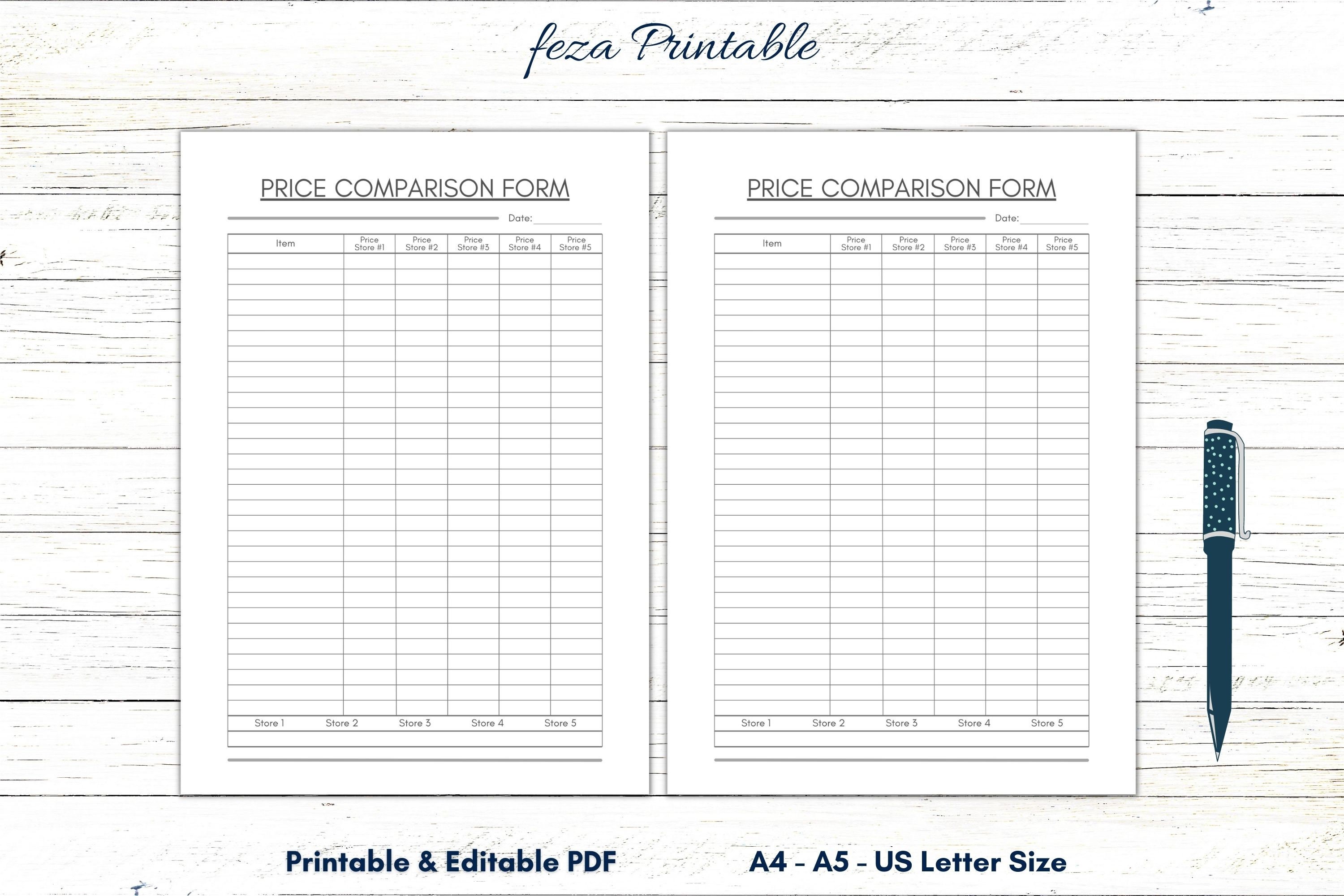 Price Comparison Printable Template, Price Comparison Sheet Editable ...