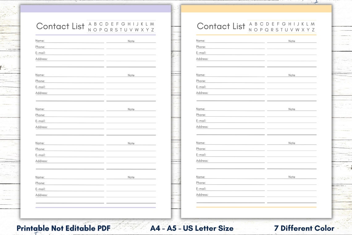 Printable Contact List Template, Address Book Pages, Address Planner ...