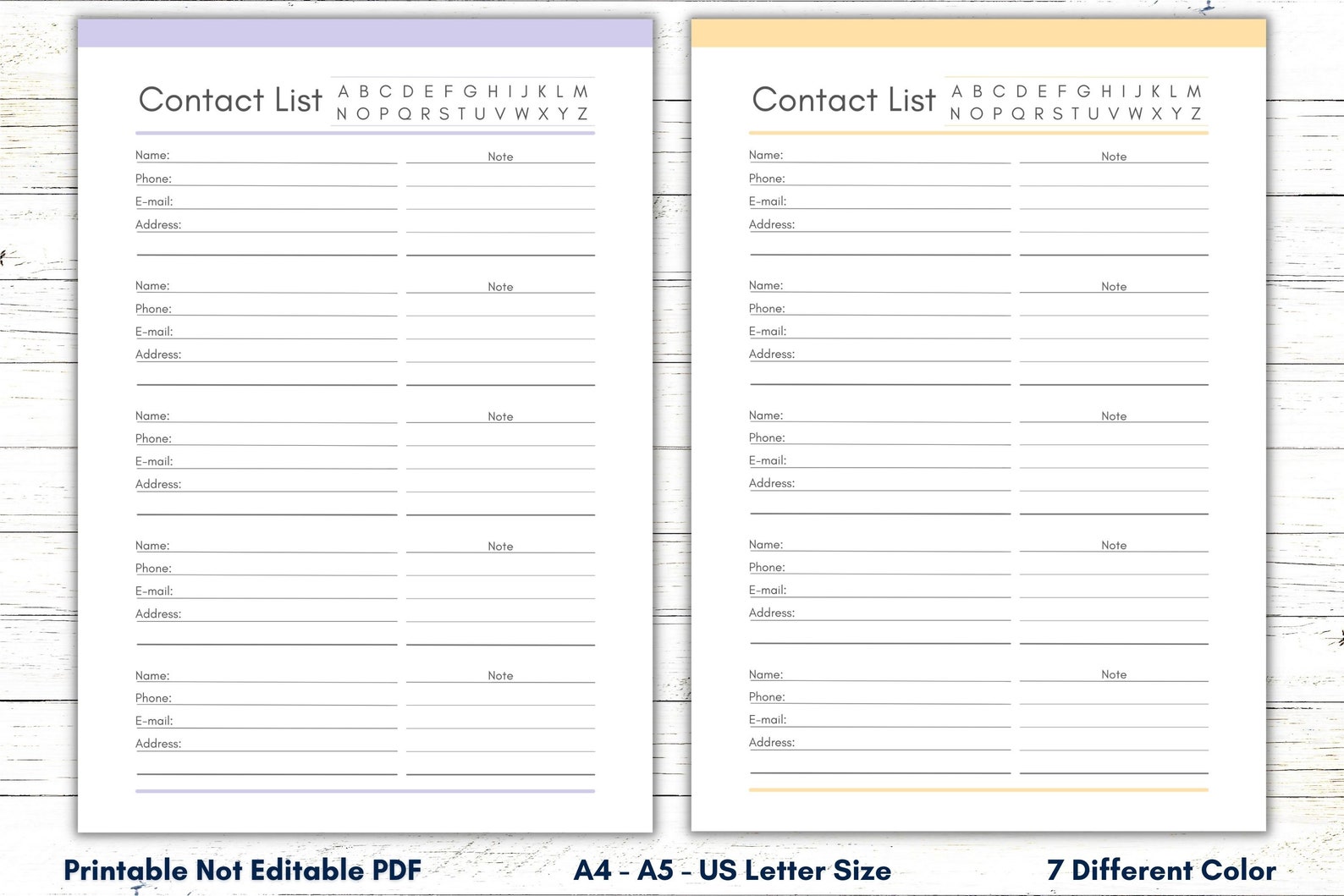 Printable Contact List Template, Address Book (PDF) - Etsy