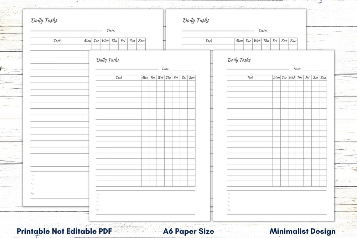 A6 Daily Checklist Printable, Daily Checklist Template, Daily Task ...