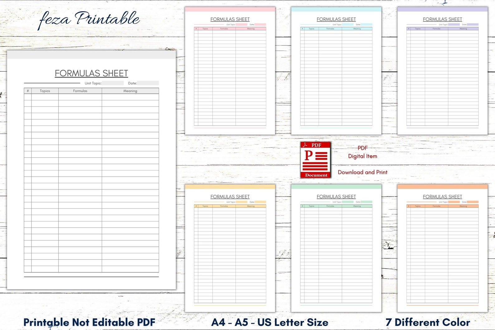Printable Formula Sheet Template, Study Notes (PDF A4, A5, US Letter ...
