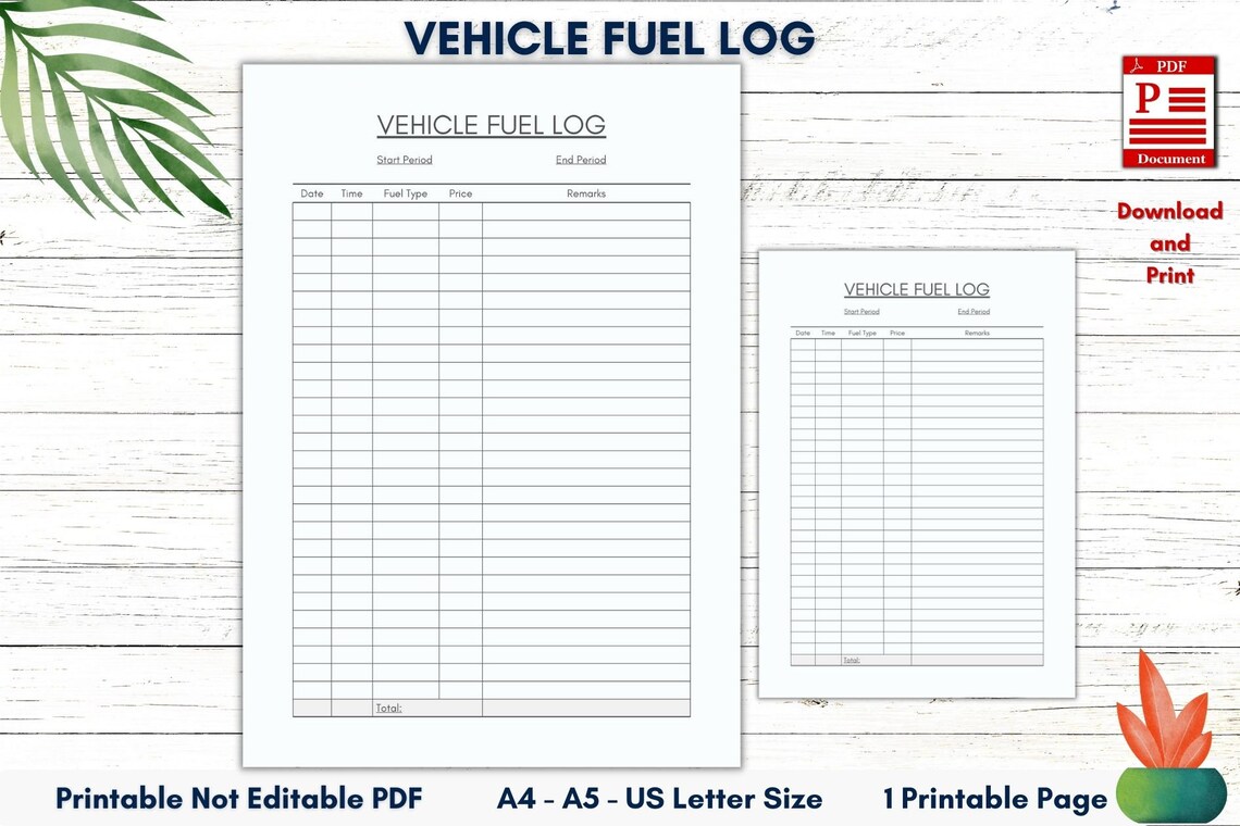 Printable Vehicle Fuel Log Fuel Oil Tracker Fuel Price | Etsy