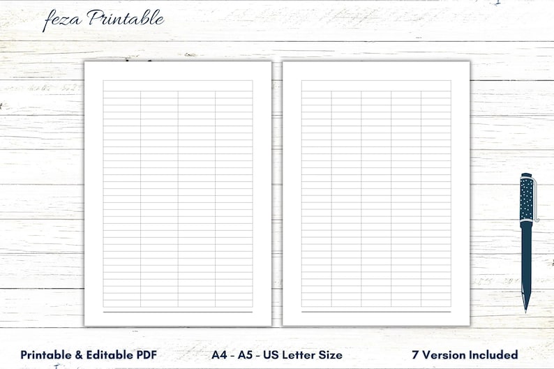 Blank Columns Chart Sheet Printable, Editable Blank Worksheet, Fillable 