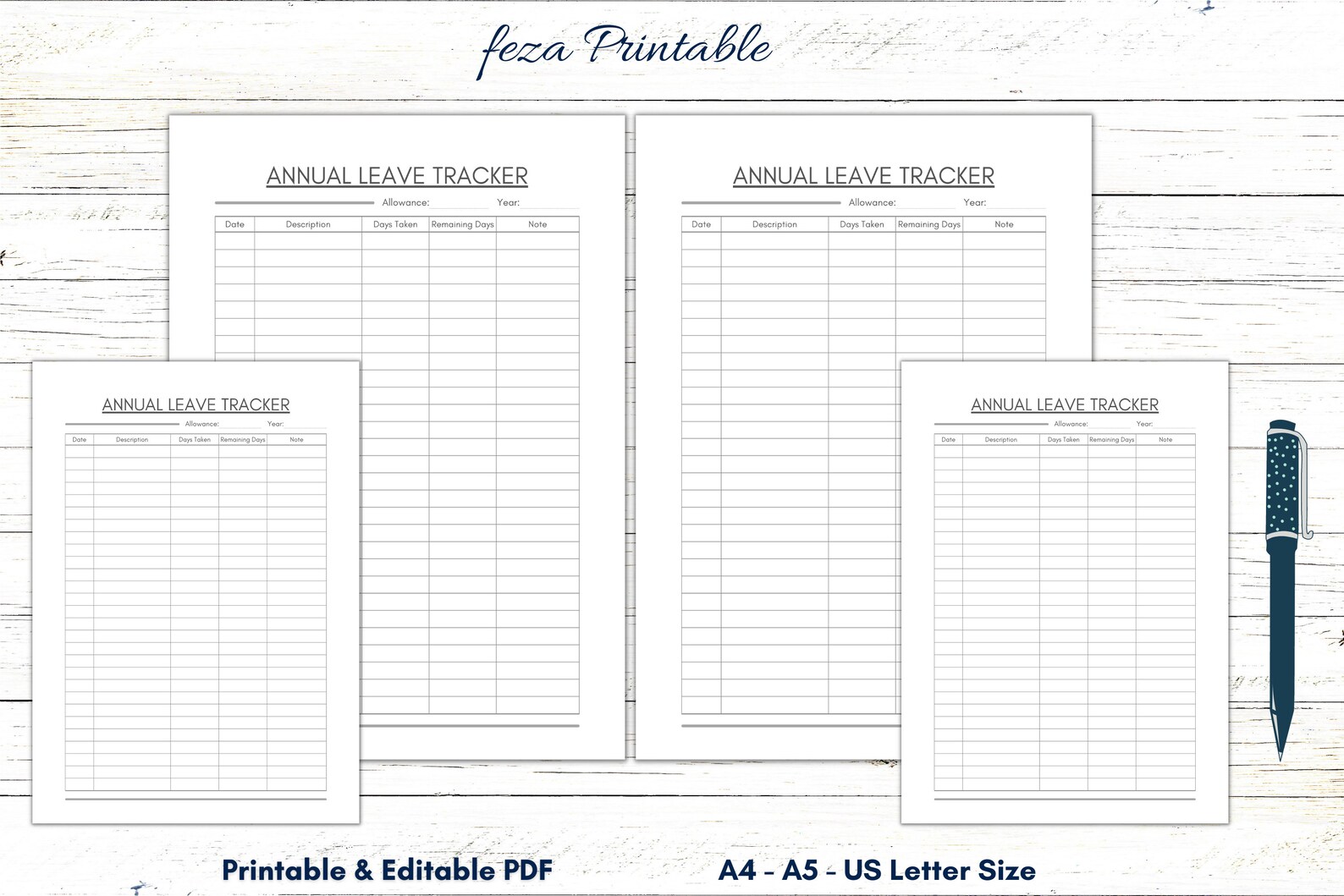 Annual Leave Tracker Template Printable, Work Leave Editable, Work ...