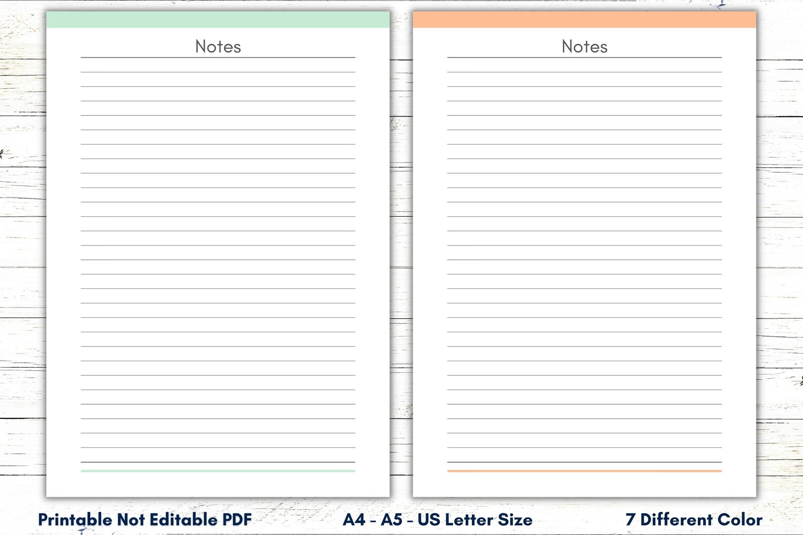 Printable Lined Notes Pages Template, Colored Lined Notes Sheet, Note ...